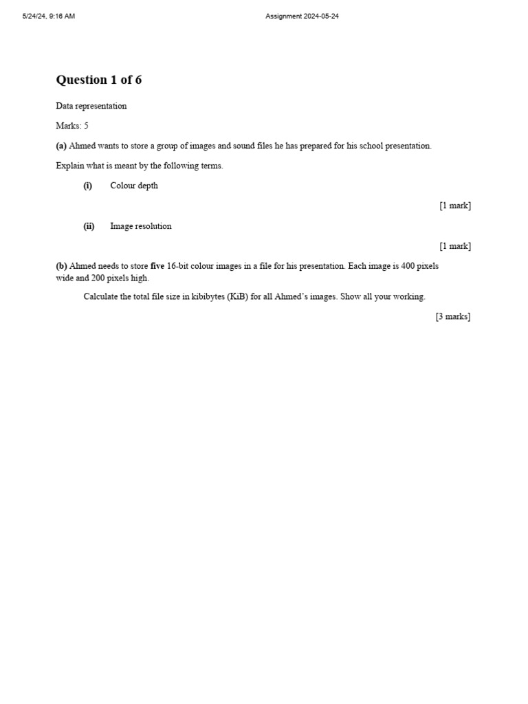 IG Computer Science (Year 1) 2024 Sem 2 EOY Paper Mark Scheme | PDF | Computer Data Storage ...