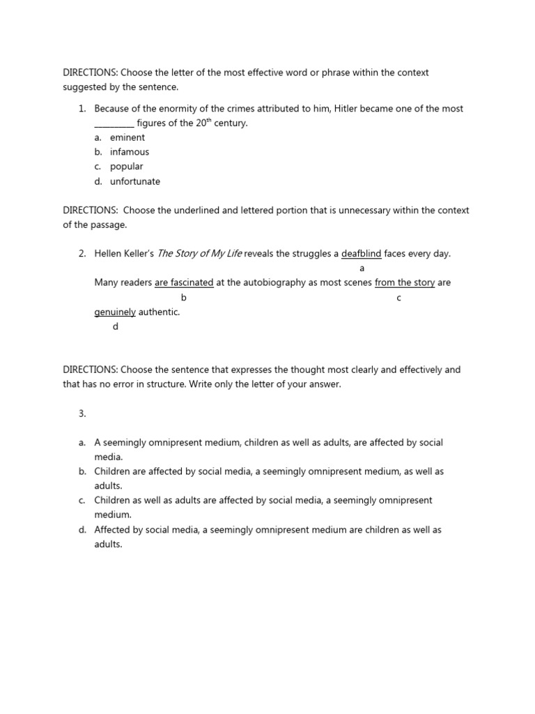 Sample Test Items For NAT G12 Language and Communication | PDF ...