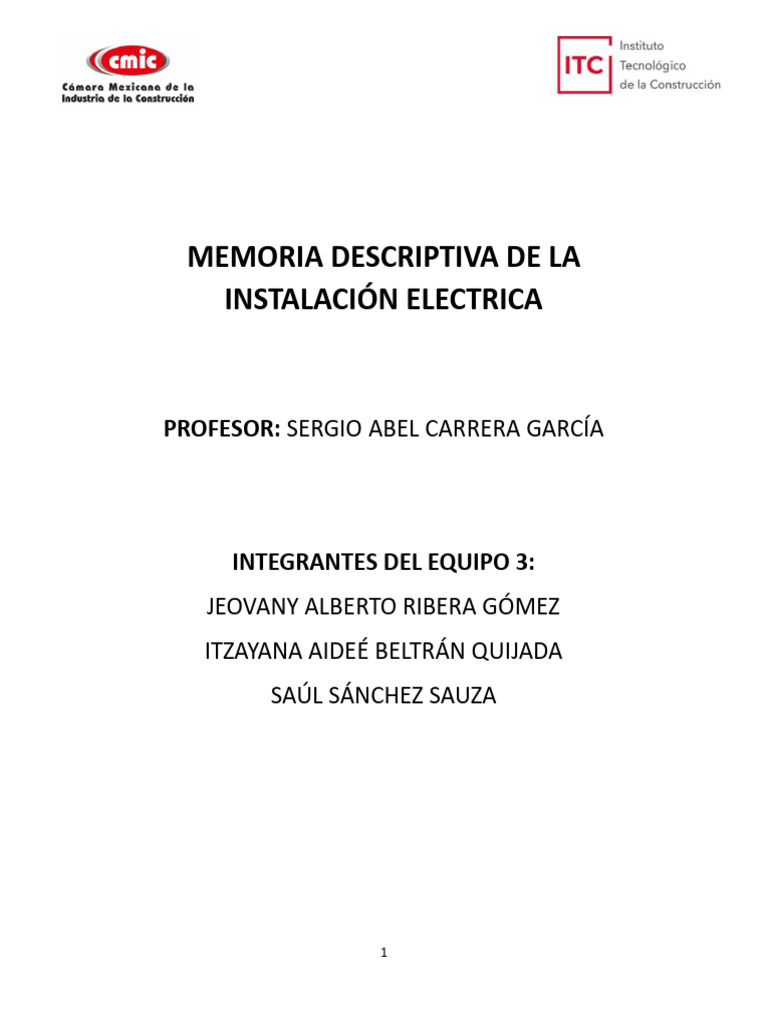 Memoria Descriptiva Instalaciones Electricas | PDF | Cableado eléctrico | Electricidad