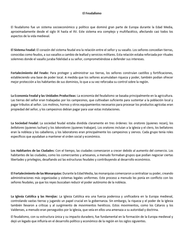 El Feudalismo | Descargar gratis PDF | Feudalismo | Edades medias