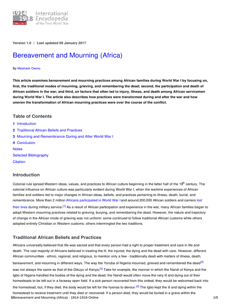 1914 1918 Online Bereavement and Mourning Africa 2017-01-09 | PDF ...