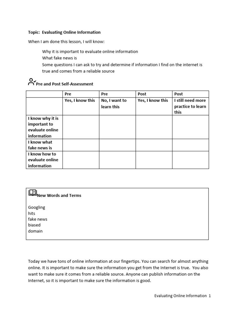 Evaluating Online Information Essentials | PDF | News | Internet