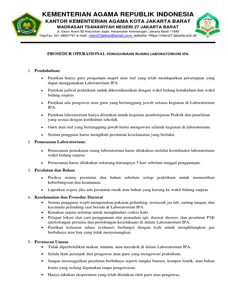 SOP Penggunaan Ruang Lab IPA Dan Komputer | PDF | Kesehatan Holistik ...