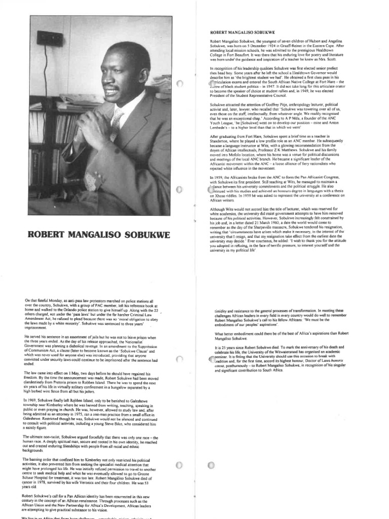Robert Mangaliso Sobukwe Citation | PDF