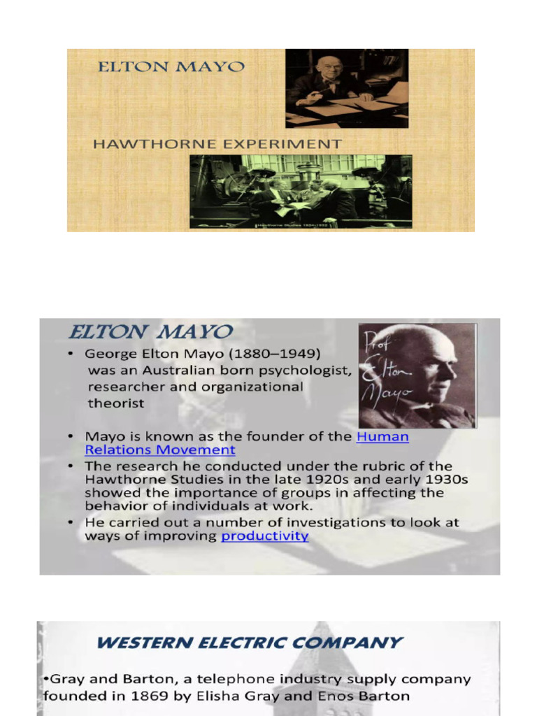 Elton Mayo Hawthorne Experiment | PDF
