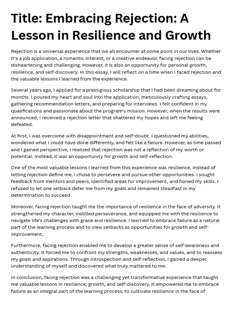 Embracing Rejection- A Lesson in Resilience and Growth | PDF ... Embracing Rejection- A Lesson in Resilience and Growth | PDF ...