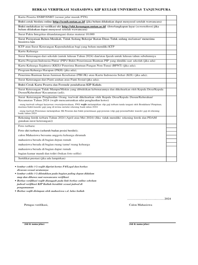 Lembar Ceklis Berkas Verif Kip K | PDF