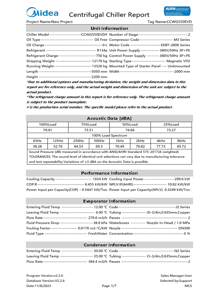 Clivet CCWG550EVD 550TR - 2 Compressor | PDF | Mechanical Engineering | Engineering Thermodynamics