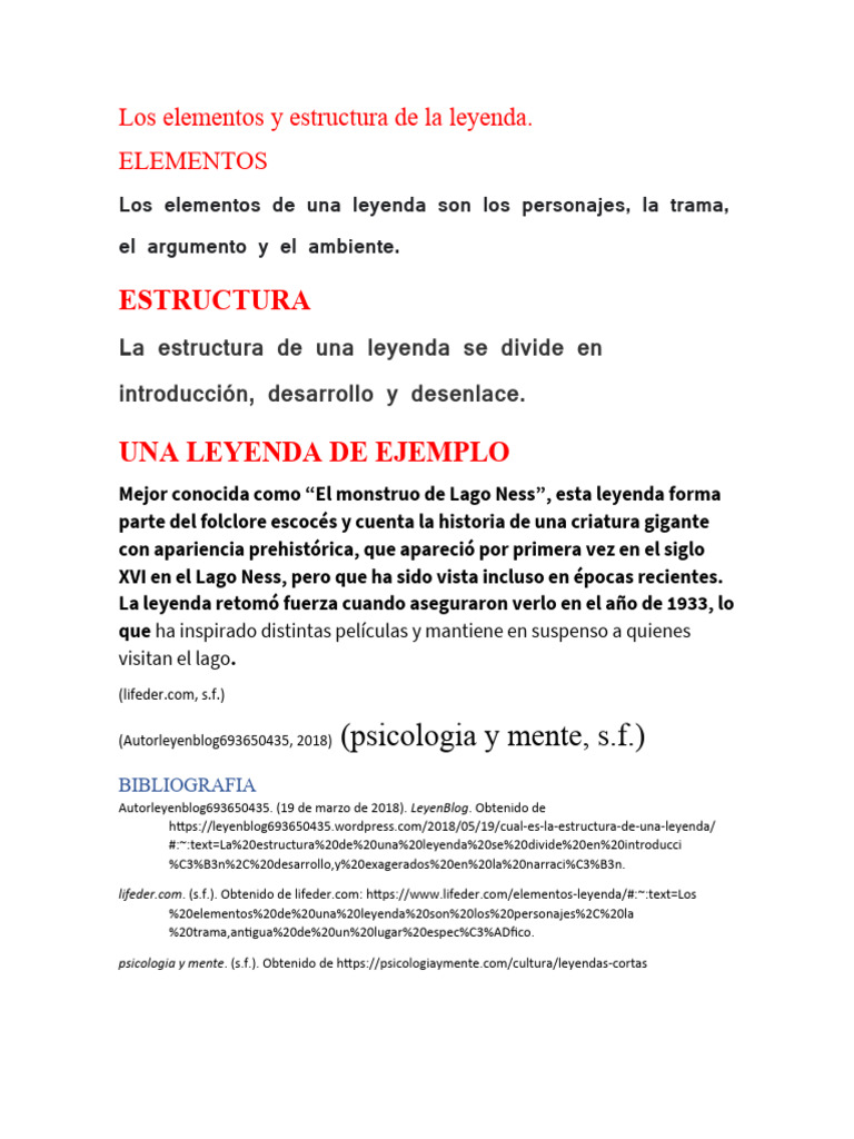Los Elementos y Estructura de La Leyenda | PDF