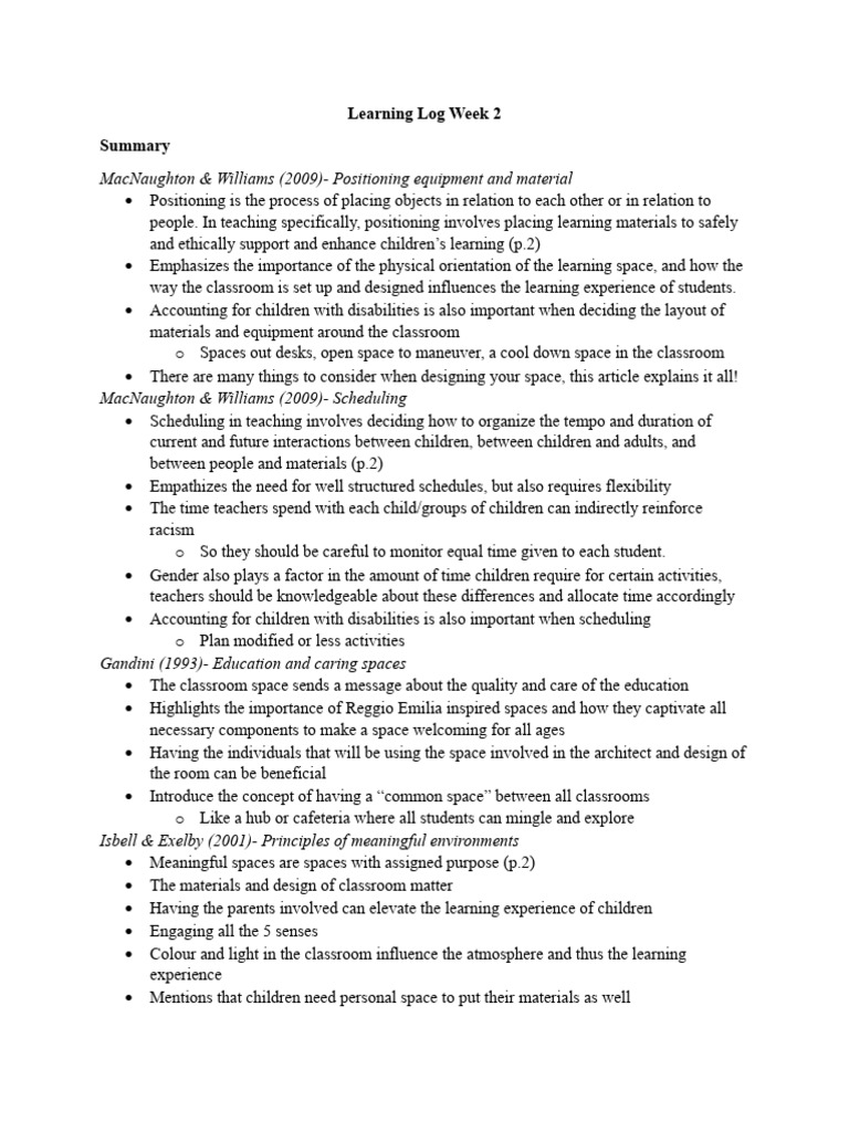EDUC 466 - Learning Log 2 | PDF | Classroom | Learning