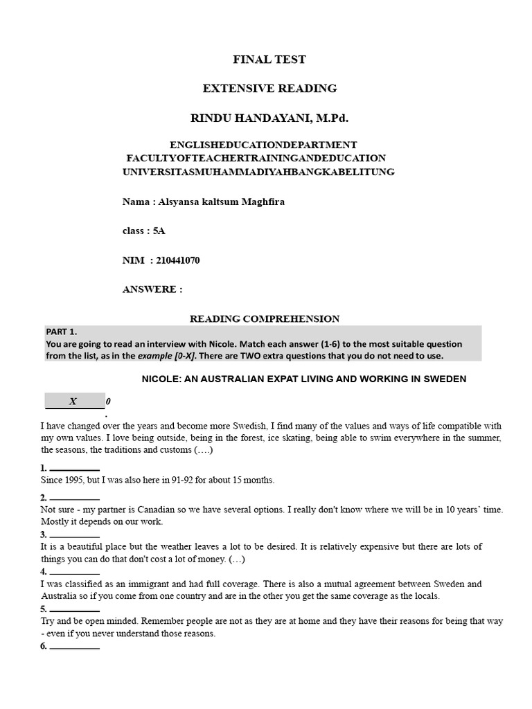 Alsyanda Kaltsum Maghfira Extensive Reading Final | PDF | Clothing | Sewing