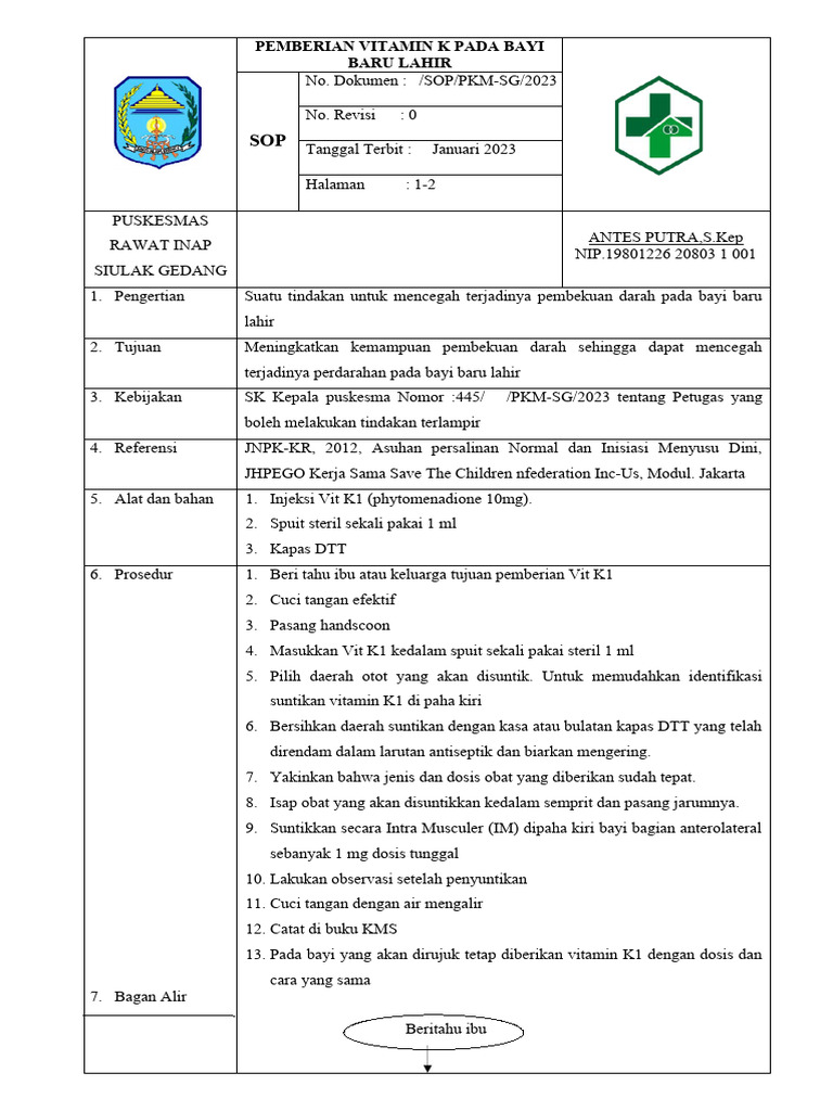 SOP Pemberian VIt K | PDF | Kesehatan Holistik | Sains & Matematika