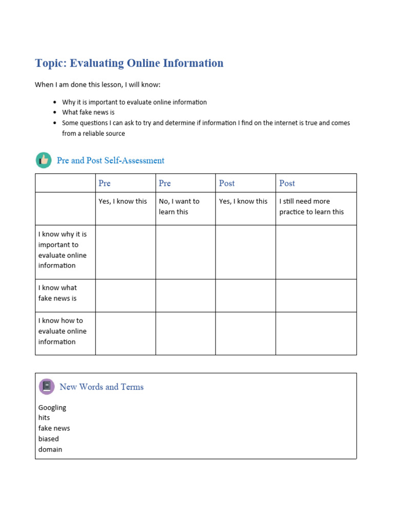 Evaluating Online Information-2021 | PDF | News | Internet