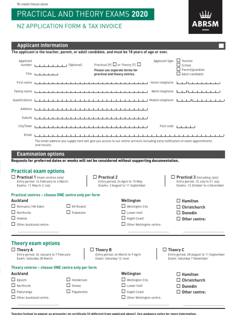 ABRSM Practical Theory Form 2020 | PDF | Trombone | Saxophone