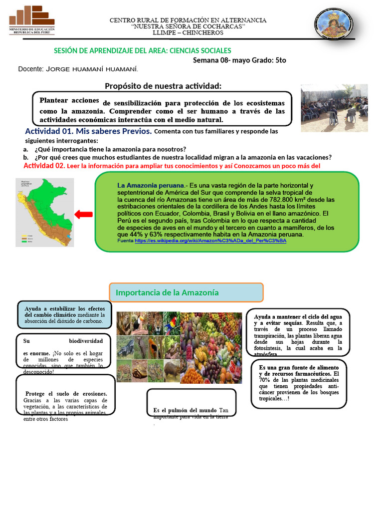 SESIÓN 5TO GRADO JORGE | Descargar gratis PDF | Selva amazónica ...