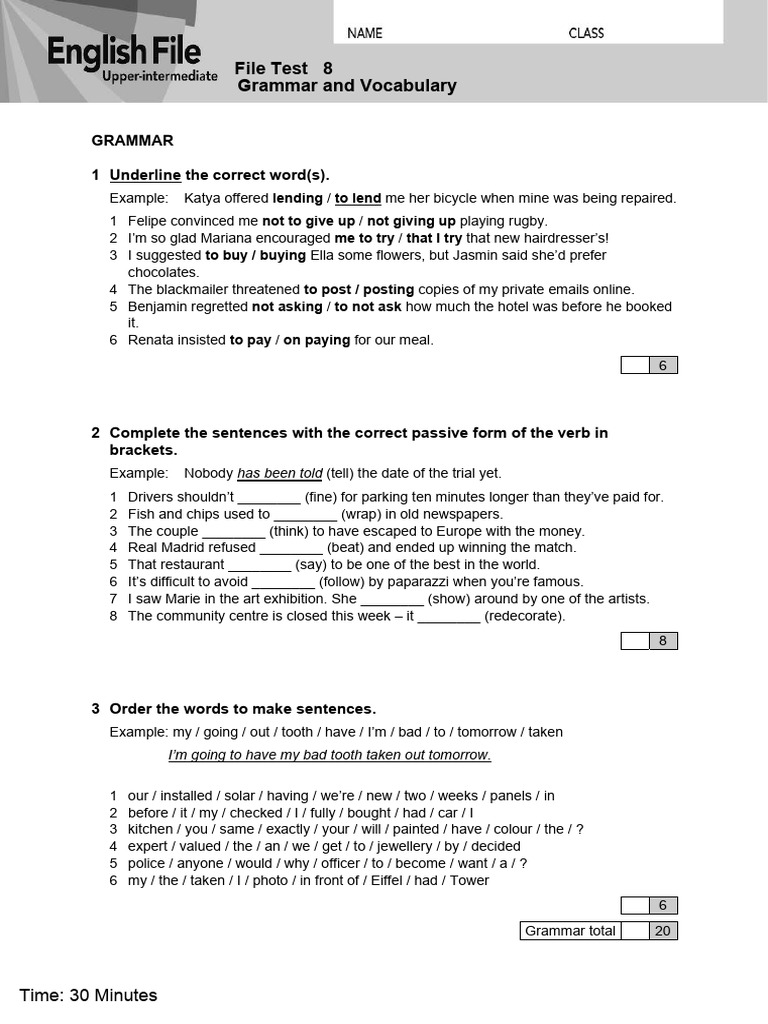 Week 8 Upper-Intermediate Grammar and Vocabulary Test | PDF