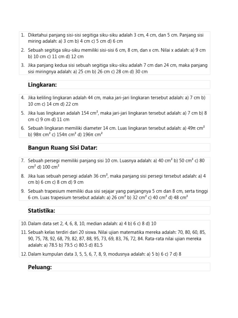 Soal Acak Ai MTK Kelas 8 Genap | PDF