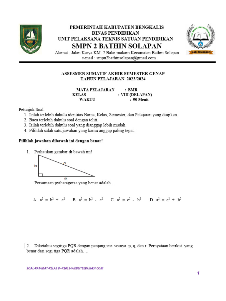 Soal PAT Kelas 8 Genap 2024 | PDF | Griya & Taman