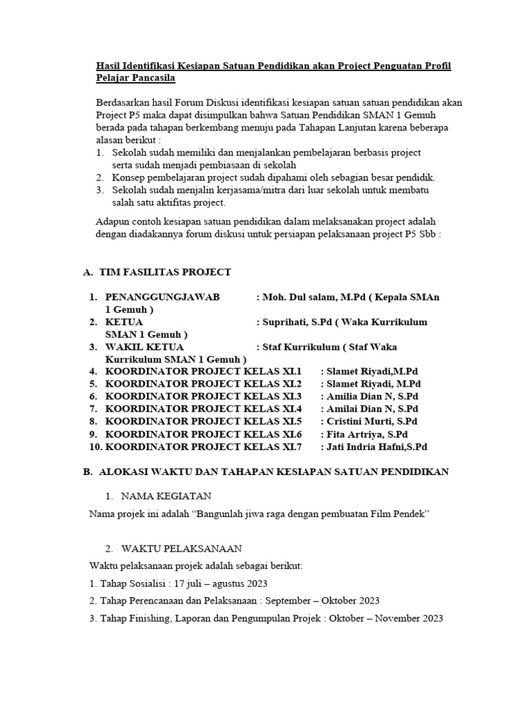 Aksi Nyata PMM Project Contoh Praktik | PDF