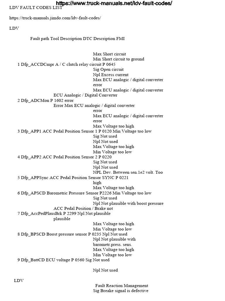 LDV Fault Codes List | PDF | Relay | Voltage