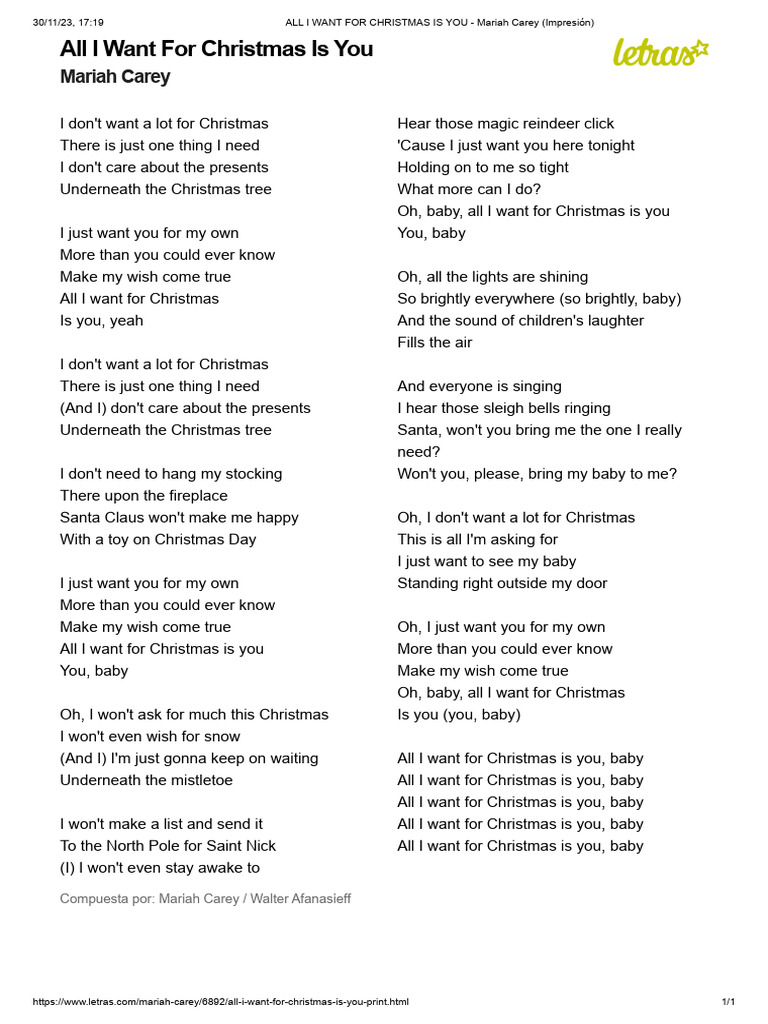 Mariah Carey's Christmas Song Lyrics | PDF | Christmas | Songs Written