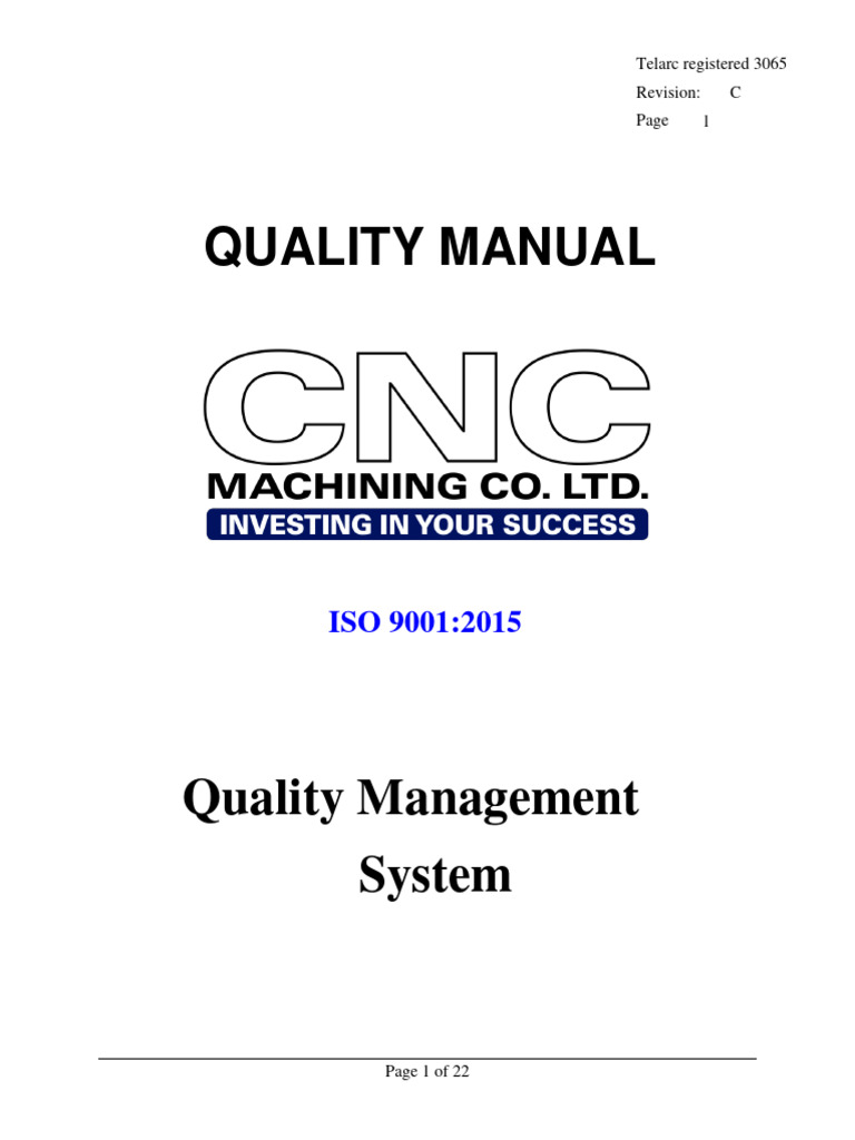 CNC Quality Manual ISO 9001:2015 | PDF | Quality Management | Quality ...