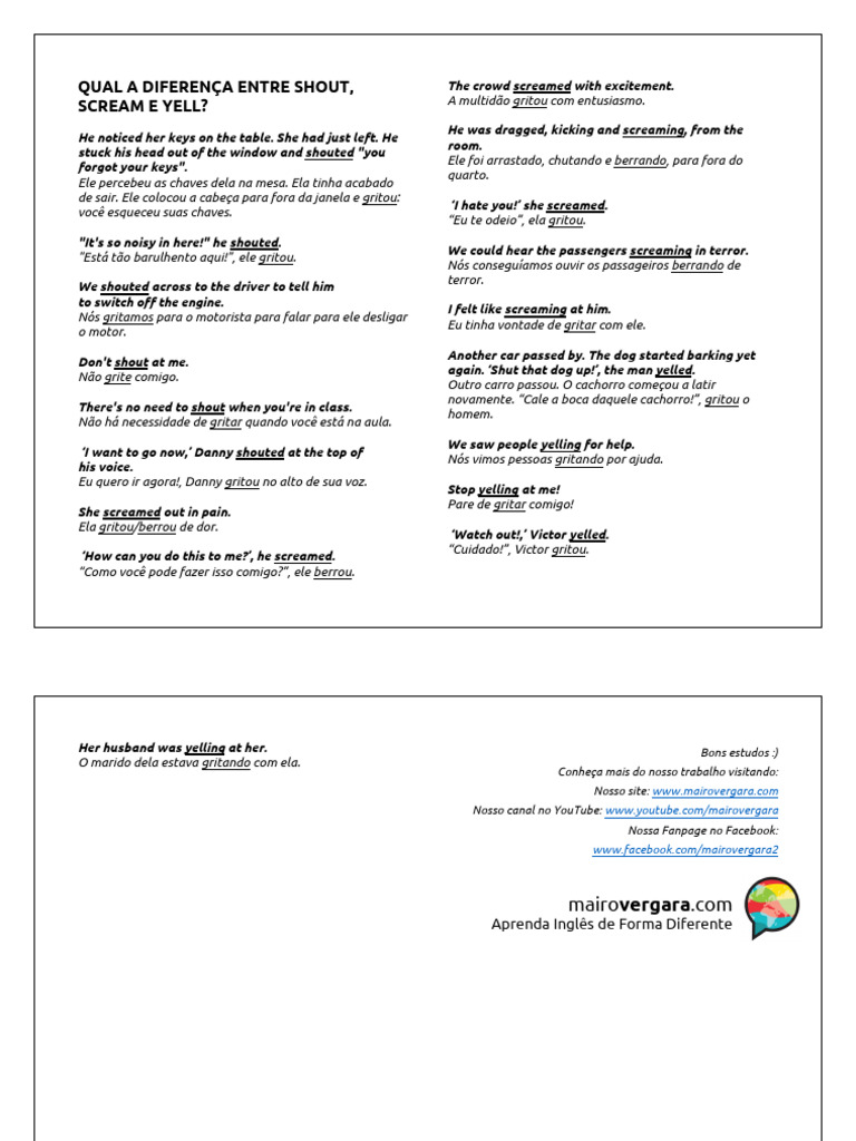 Shout, Scream e Yell - Qual A Diferença | PDF | Música gravada ...