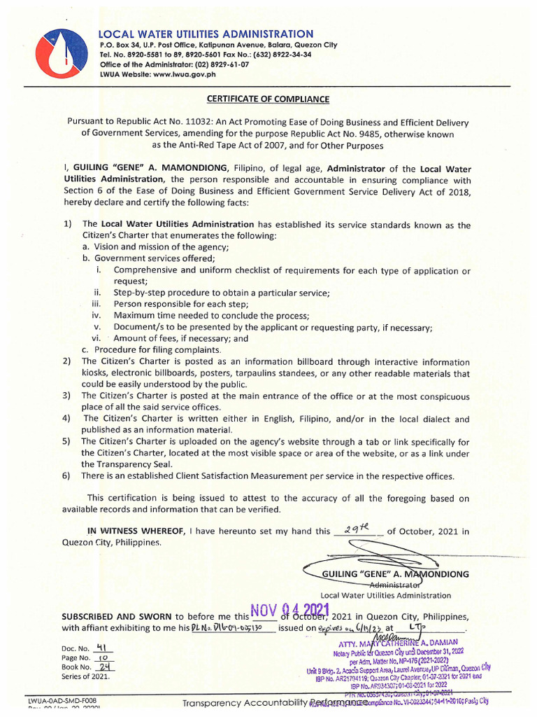 Lwua Citizen's Charter 2021 2023-06-15 04 - 56 - 14 | PDF | Automated ...