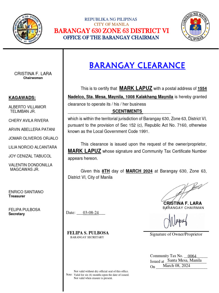 Barangay Clearance | PDF