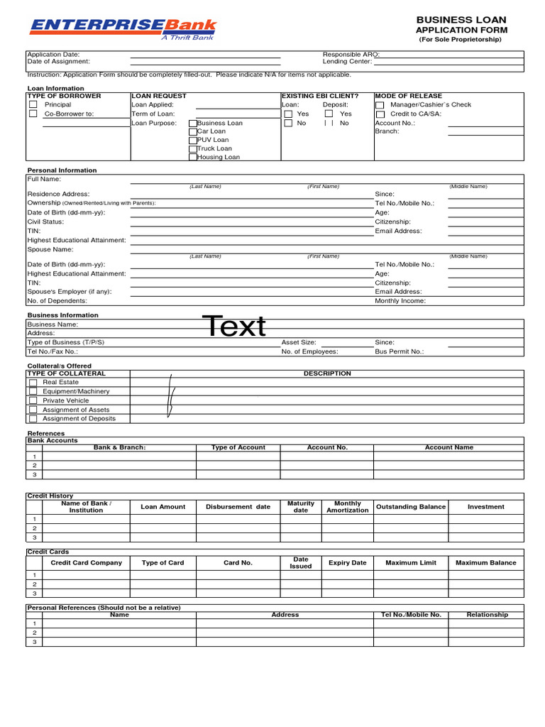 Application Form Sole Proprietor Edited | PDF | Loans | Sole Proprietorship