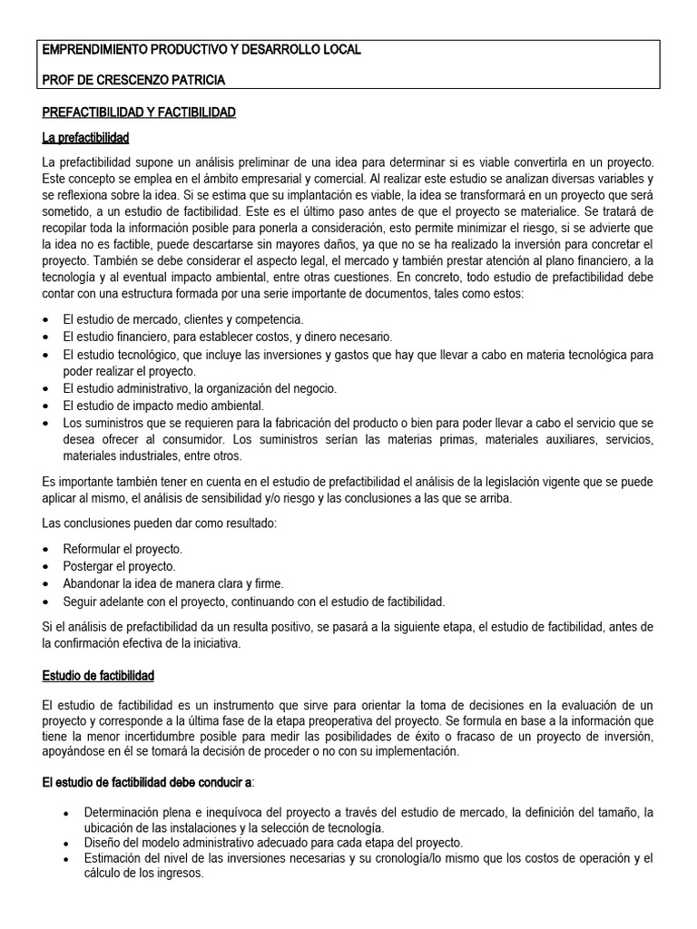 Prefactibilidad - Factibilidad | PDF | Estudio de factibilidad | Business