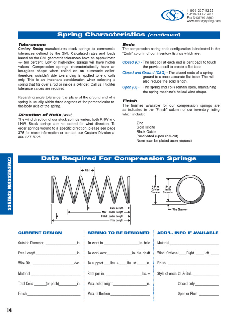 Compression Spring Data Sheet | PDF | Engineering Tolerance | Manufactured Goods