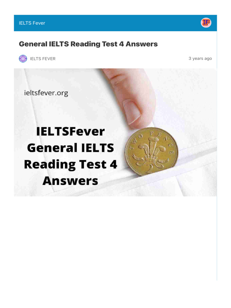 General IELTS Reading Test 4 Answers - IELTS Fever | PDF ...