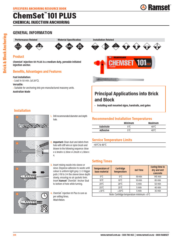 Ramset-SARB-ANZ-Ed.3-ChemSet-101-PLUS-BRICK-AND-BLOCK-ANCHORING | PDF ...