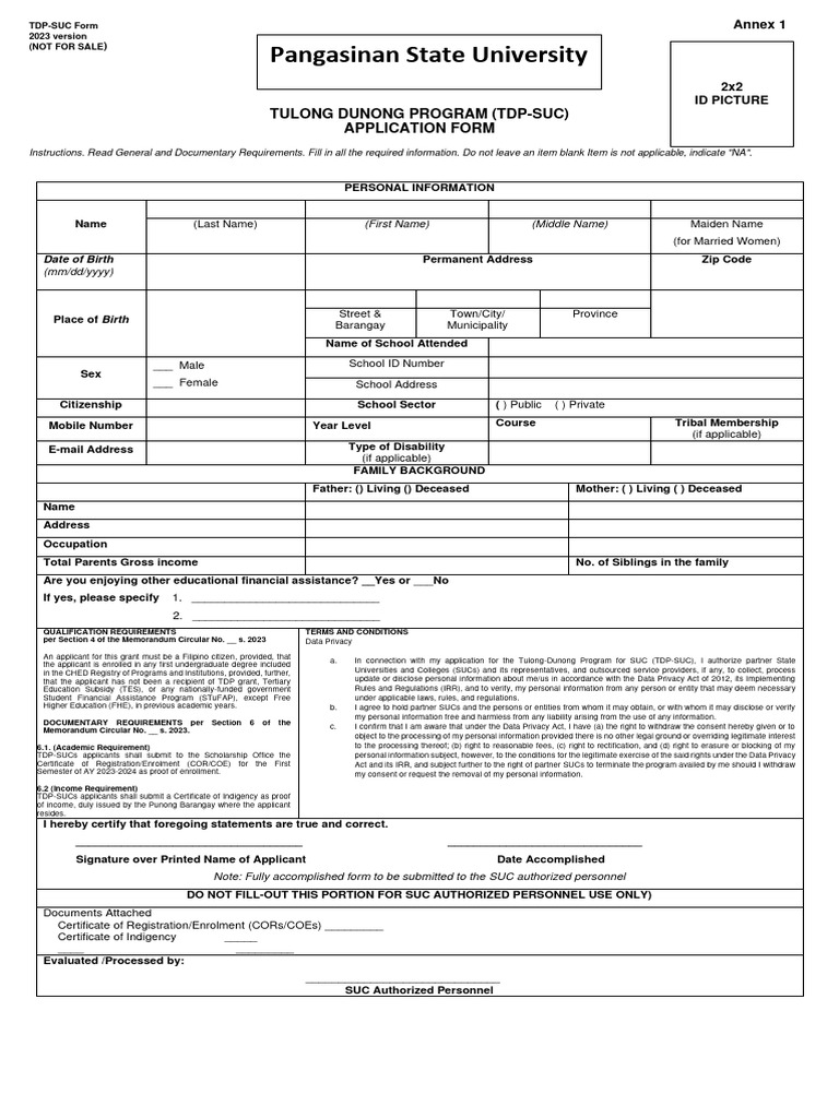 TDP SUC Annex 1 TDP SUC Application Form | PDF | Government | Justice