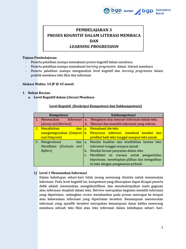 M02 - Proses Kognitif & Learning Progression | PDF