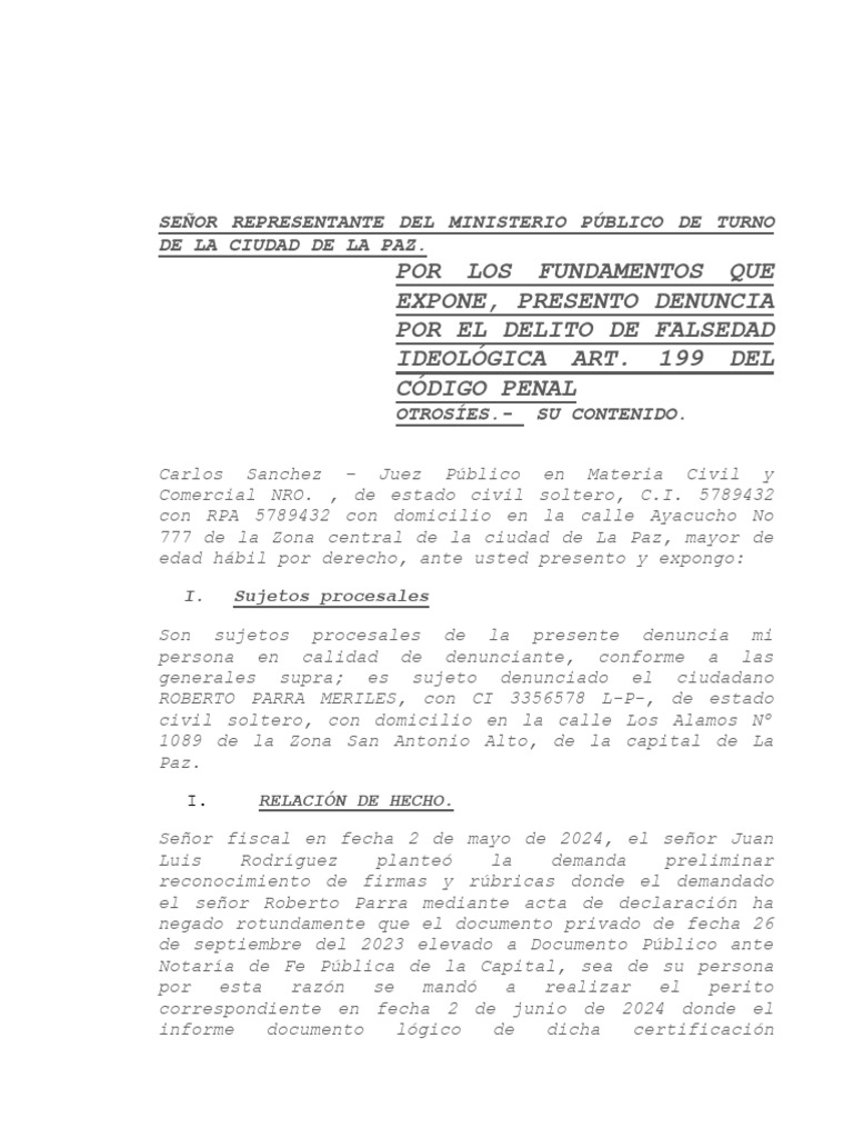 DEMANDA PENAL , | PDF | Demanda judicial | Mandato