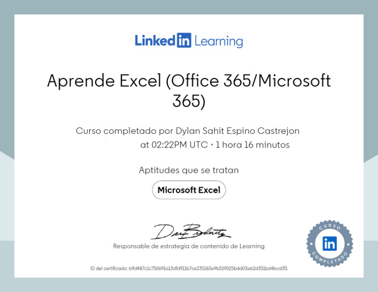 CertificadoDeFinalizacion - Aprende Excel Office 365microsoft 365 (2) | PDF