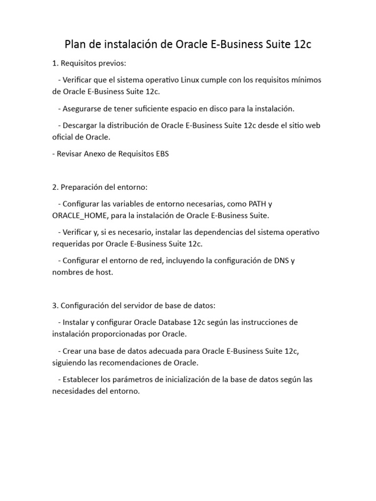 Plan de Instalación de Oracle EBS 12c | PDF | Oracle Corporation | Sistema operativo
