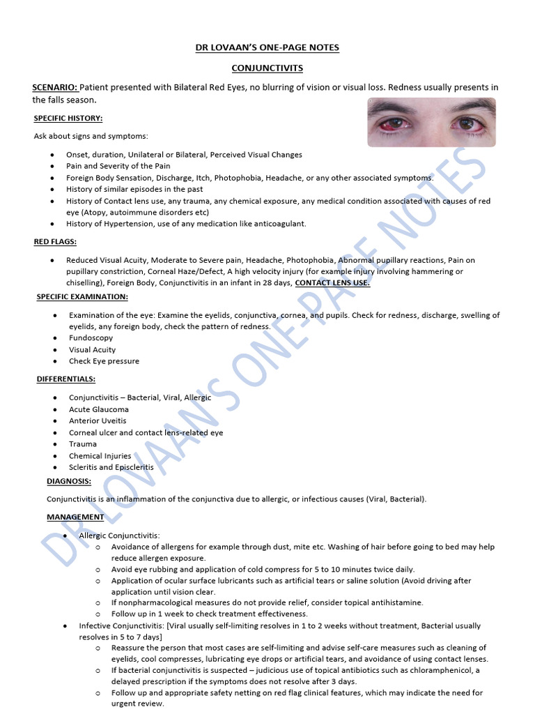 Conjunctivits DR LOVAAN'S ONE-PAGE NOTES | PDF | Medical Specialties ...