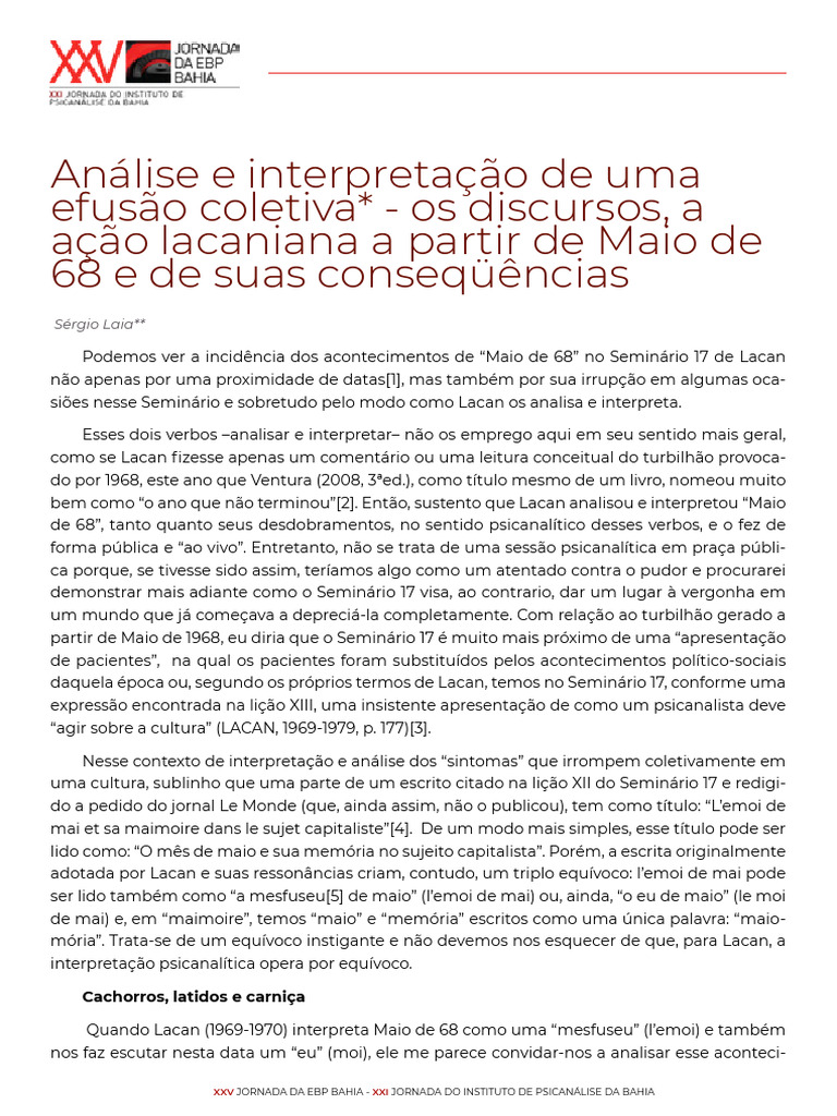 Analise e Interpretacao de Uma Efusao Coletiva Os Discursos A Acao ...