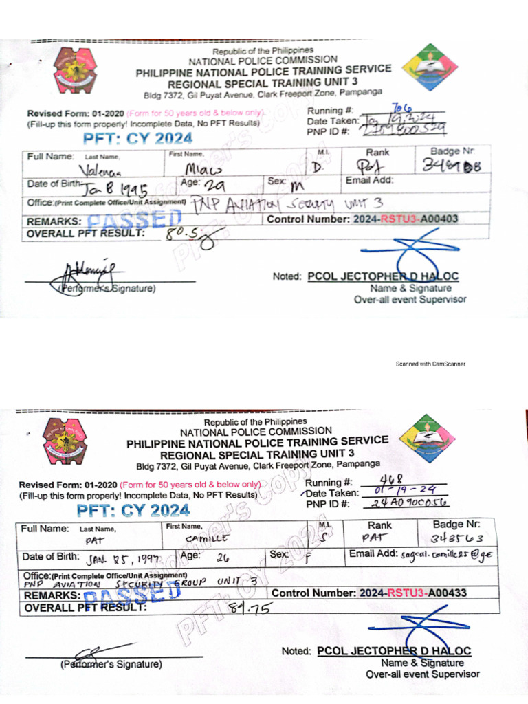 January 2024 PFT Result | PDF