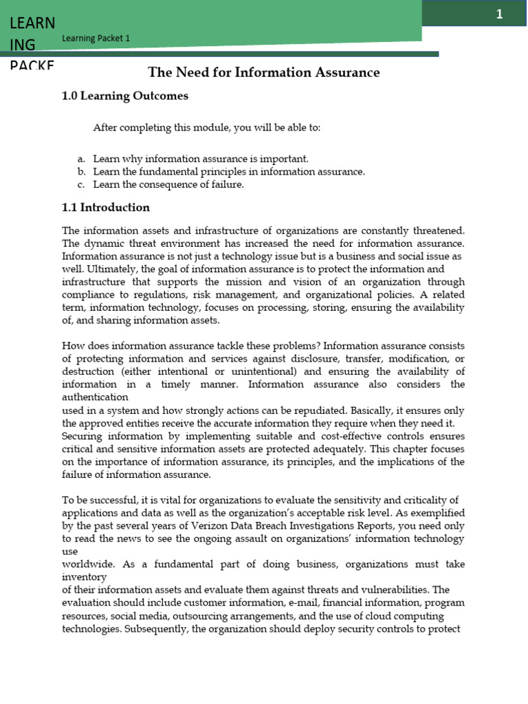Packet 2 Lecture - The Need for Information Assurance | Download Free ...