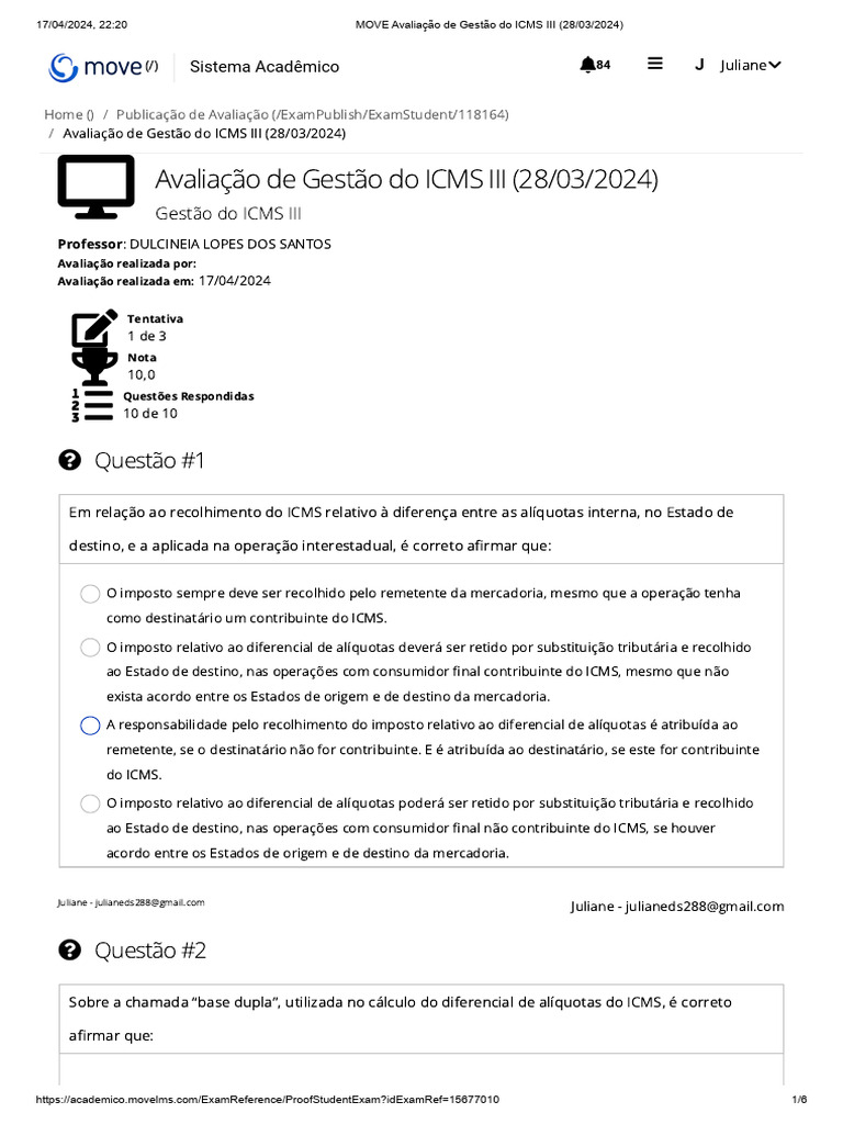 Avaliação de Gestão Do ICMS III (28!03!2024) | PDF | Impostos | Taxa de ...