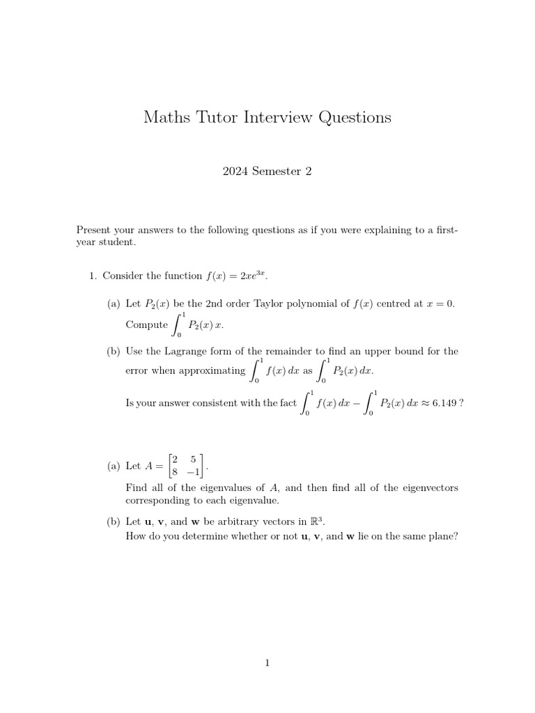 Maths Interview Questions 2024s2 | PDF