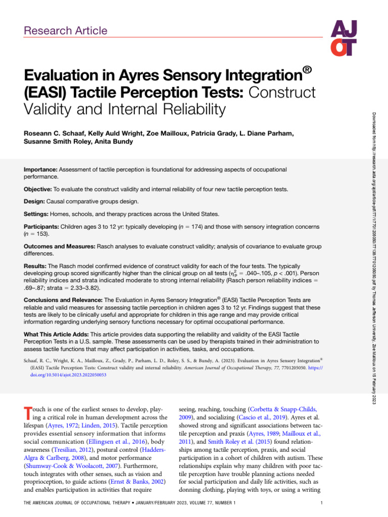 Easi Tactile Tests Validity And Reliability Pdf Validity Statistics