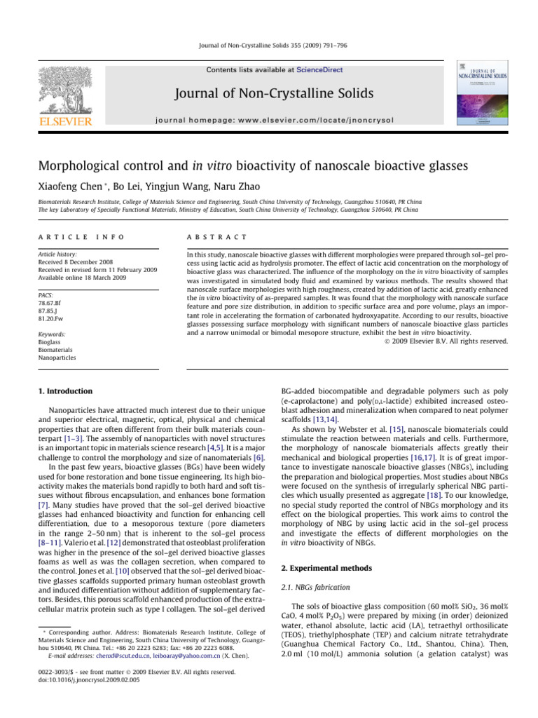 Nanoscale Bioactive Glass Morphology Control | PDF | Tissue Engineering ...