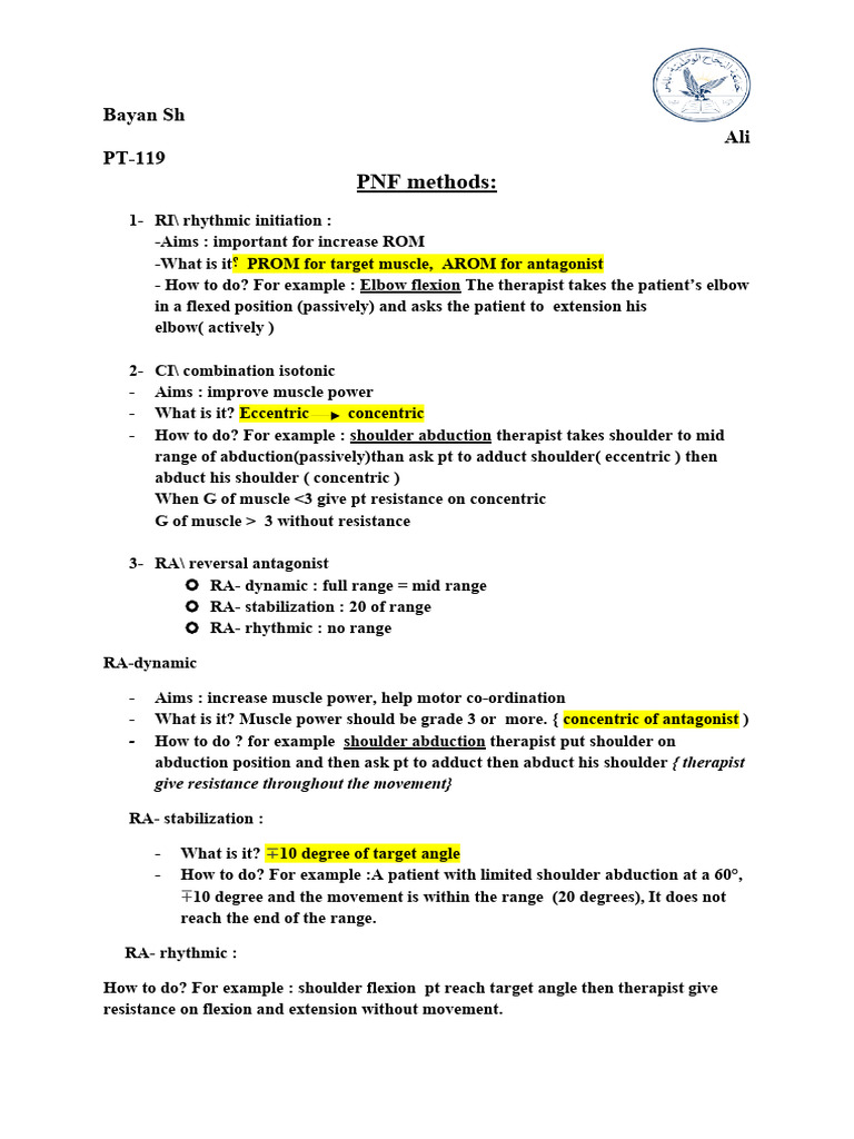 PNF Techniques for Muscle Rehabilitation | PDF | Anatomical Terms Of ...