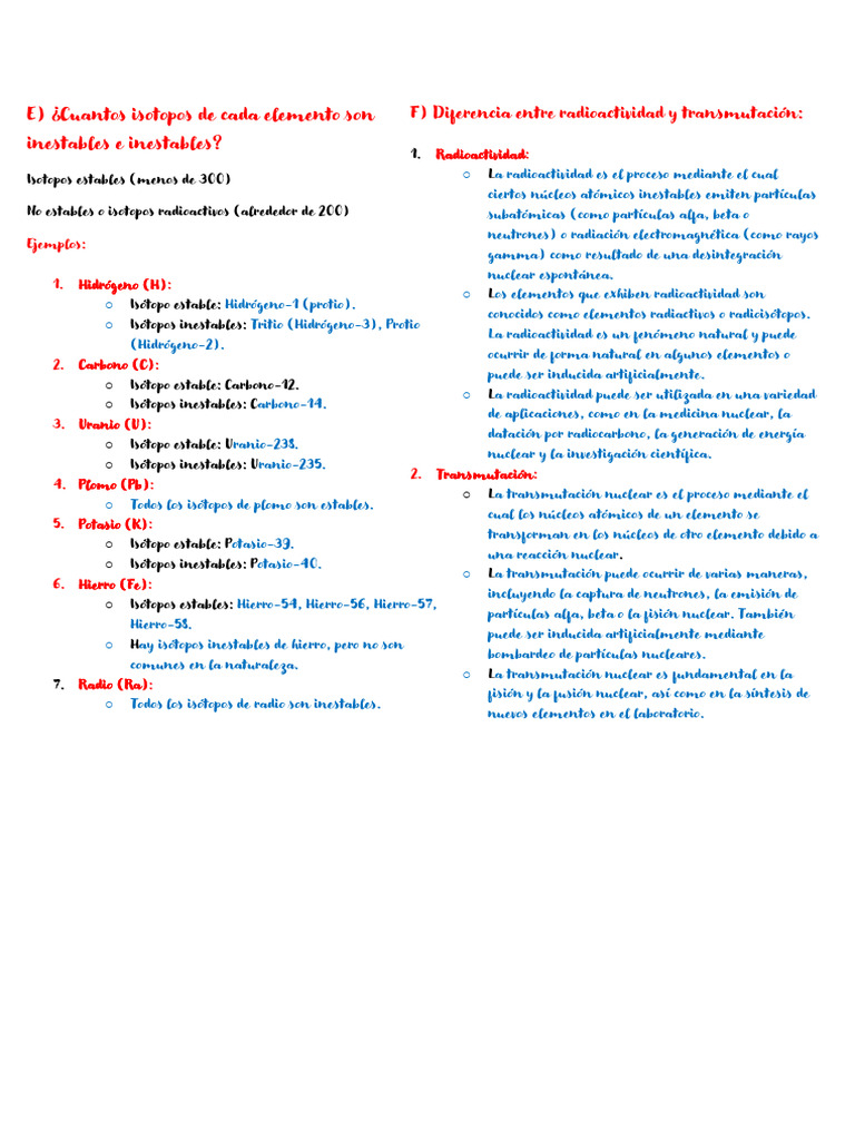 E) ¿Cuantos Isotopos de Cada Elemento Son Inestables e Inestables? | PDF | Isótopo | La energía ...