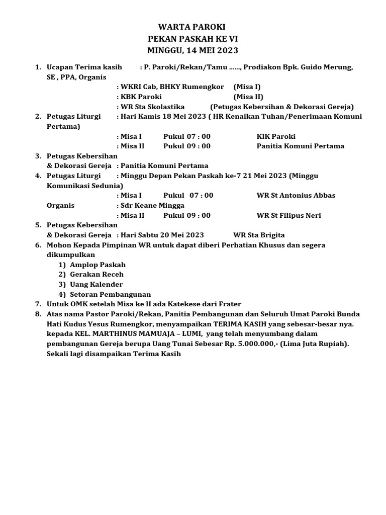 Contoh Warta Paroki | PDF